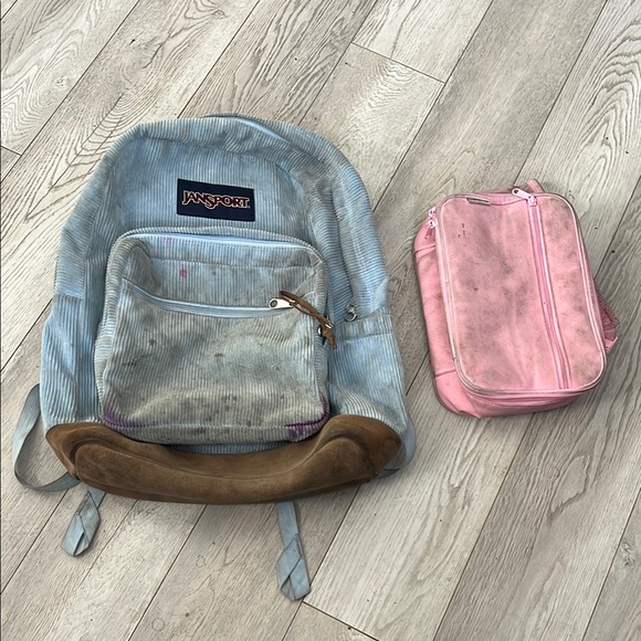 Jansport | Accessories | Jansport Blue And Brown Backpack With Pink ...